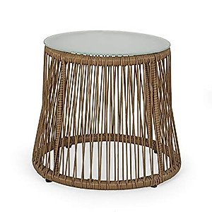 Christopher Knight Home Russell Outdoor END Table, Light Brown + Silver