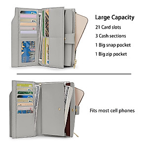 YALUXE Women's Leather Zipper Wallet RFID Blocking Multi Card Holder with Cellphone Pocket Large Capacity