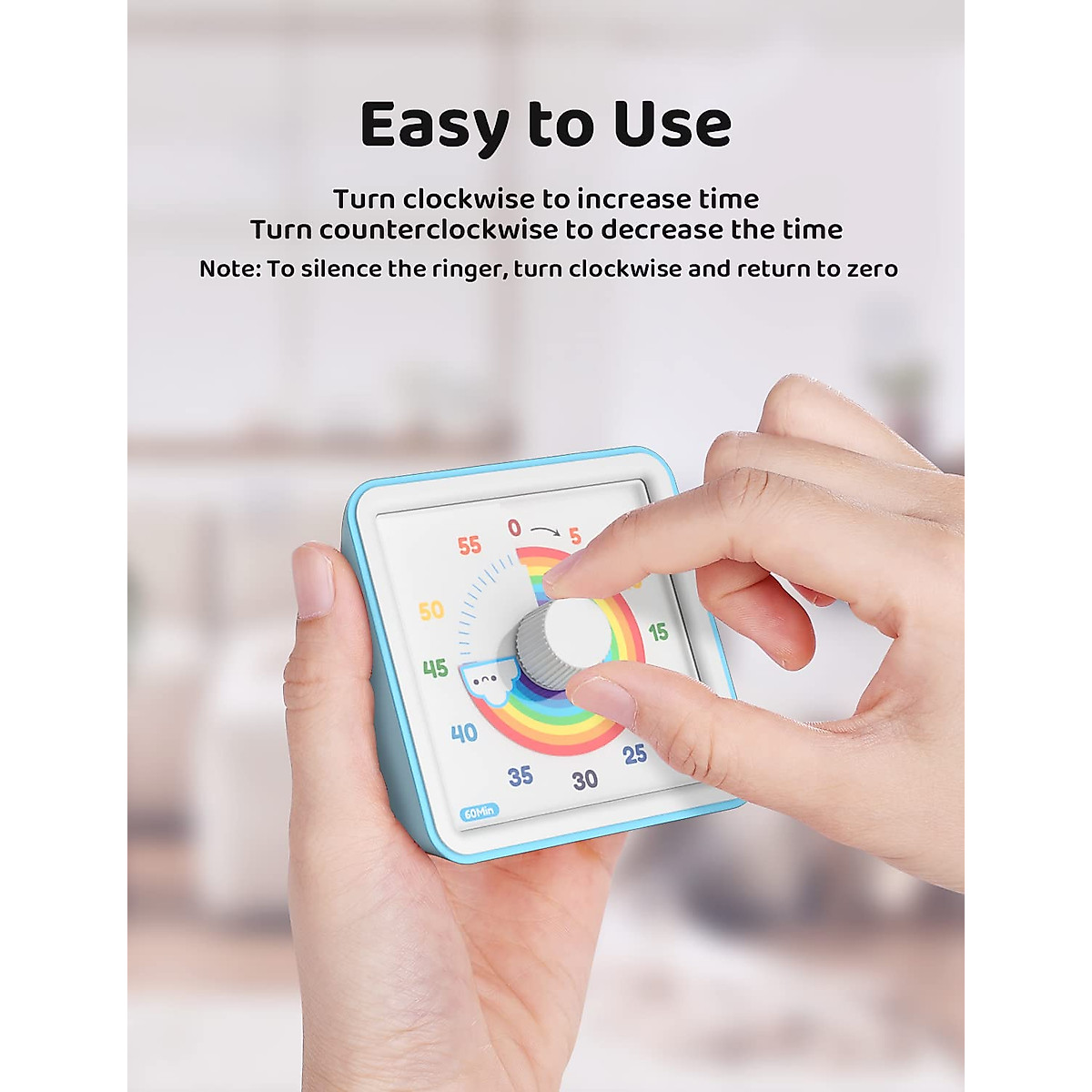 LIORQUE 60 Minute Visual Timer for Kids, Visual Countdown Timer for Classroom Office Kitchen with 'Rainbow' Pattern Design, Pomodoro Timer with Silent Operation (Batteries Included)