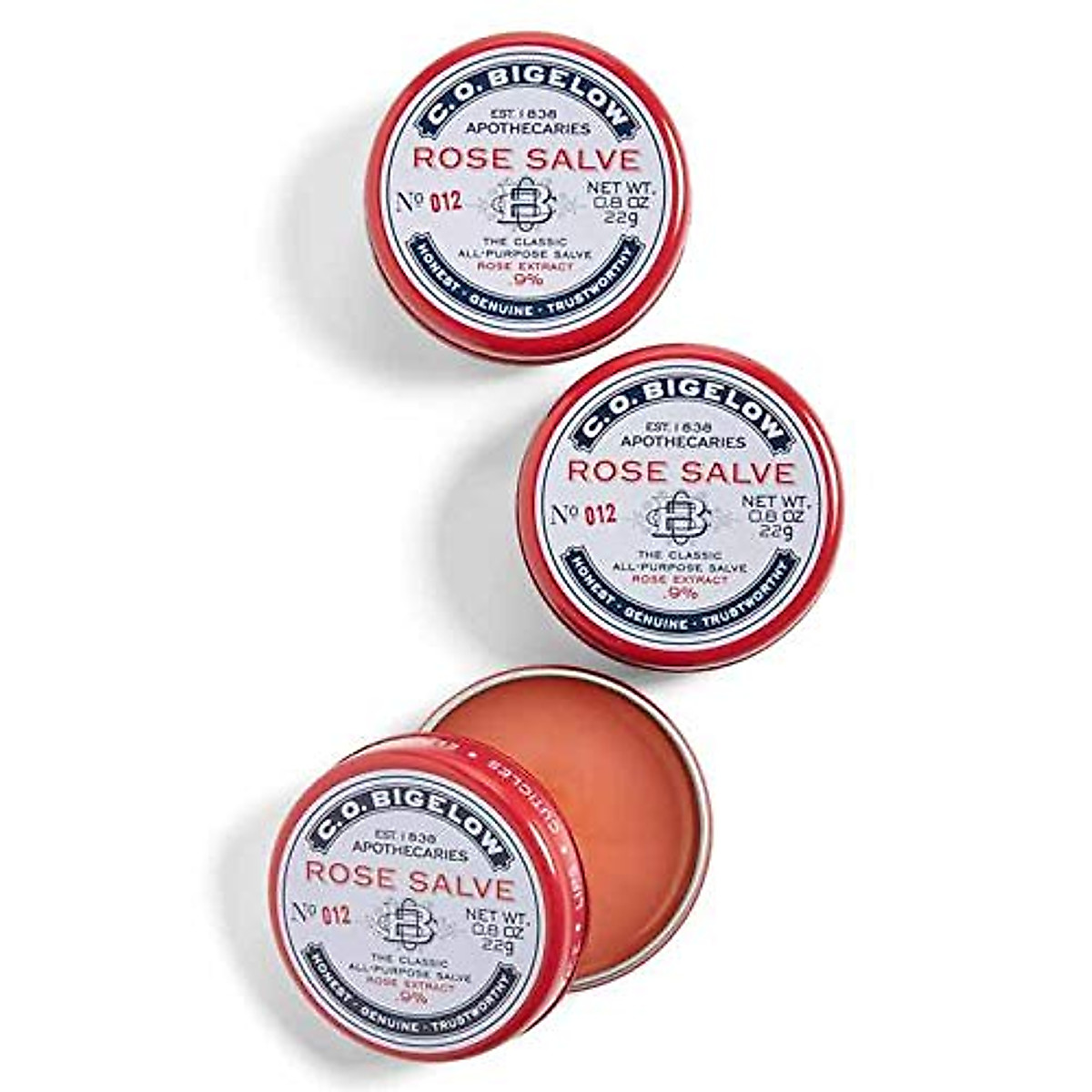 C.O. Bigelow All Purpose Salve Lip Balm Tins, Rose Salve Pack of 3 for Chapped Lips & Dry Skin - Moisturizing Lip, Cuticle 0.8 oz each