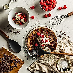 Silicone Kitchen Utensils Set & Holder: Cooking Utensils Set - Kitchen Essentials for New Home & 1st Apartment- Silicone Spatula Set, Cooking Spoons for Nonstick Cookware (Acacia Wood, Black)