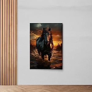 Majestic Black Stallion Galloping In The Clouds, Black Horse On Salt Flats, Canvas Print, Black Horse Print, Black Horse Wall Art, Canvas, Wall Decor