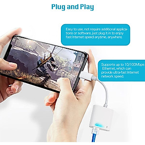 Lightning to Ethernet Adapter, 2 in 1 RJ45 Ethernet LAN Network Adapter, with Charging for iPhone/iPad, Certified Plug and Play Adapter, Support 100 Mbps Ethernet Network