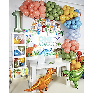 YJDFWAUT One a Saurus Birthday Decorations, Dinosaur 1st Birthday Decorations Party Supplies, Dinosaur First Birthday Balloon Garland Balloon Box, 1st Birthday Highchair Banner Photo Banner Backdrop