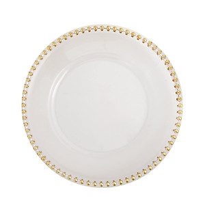 Tableclothsfactory 6 Pack 12" Gold Clear Acrylic Round Charger Plates With Beaded Rim Dinner Charger Plates