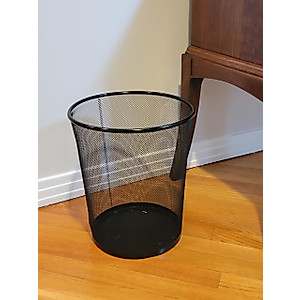 Metal Steel Mesh Round Trashcan Wastebasket for Trash in The Home, Office, Garage,L x 28cm, W x 23cm, H x 35cm, Black (6 gal).