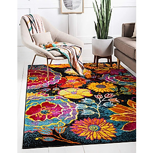 Unique Loom Lyon Collection Area Rug - Kennedy (5' 1" x 8' Rectangle, Black/ Green)