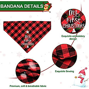 Yoochee Christmas Dog Collar Bandana - Holiday Classic Plaid & Embroidered Dog Bandana with Adjustable Collar, Washable Cotton Kerchief Triangle Bibs Pet Collars for Puppy Dogs Cats