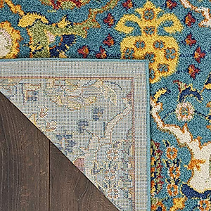 Nourison Allur Traditional Turquoise Ivory 9' x 12' Area Rug, Easy Clean, Non Shedding, Bed Room, Living Room, Dining Room, Kitchen (9x12)