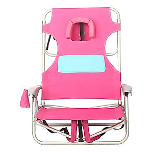Ostrich Ladies Comfort & On-Your-Back Lightweight Beach Reclining Lawn Chair with Backpack Straps, Outdoor Furniture for Pool, Camping, or Patio, Pink