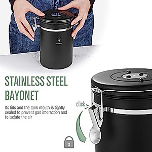 Soulhand Coffee Canister, Stainless Steel Airtight Coffee Storage Container with Scoop, Date Tracker and Information Card, Coffee Canister Coffee Accessories for Beans, Sugar and Tea-22oz/660g(Black)