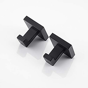 Hoooh Bath Towel Hooks Matte Black, 2 Pack Stainless Steel Robe Coat and Clothes Hook, Heavy Duty Wall Hook for Bathroom & Kitchen, Modern Square Style Wall Mounted, B106-BK-P2