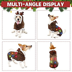 Christmas LED Reindeer Dog Costume Ultra Soft Elk Puppy Jumpsuits Light-up Dogs Sweater Coral Velvet Fleece Hoodie Coat Winter Warm Pet Hoodies Cute Cat Jacket Clothes (Medium)