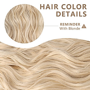 ALXNAN Clip in Hair Extension,Long Wavy Blonde Hair Extensions, 20 Inch 4PCS Thick Hairpieces Fiber Double Weft Hair for Women