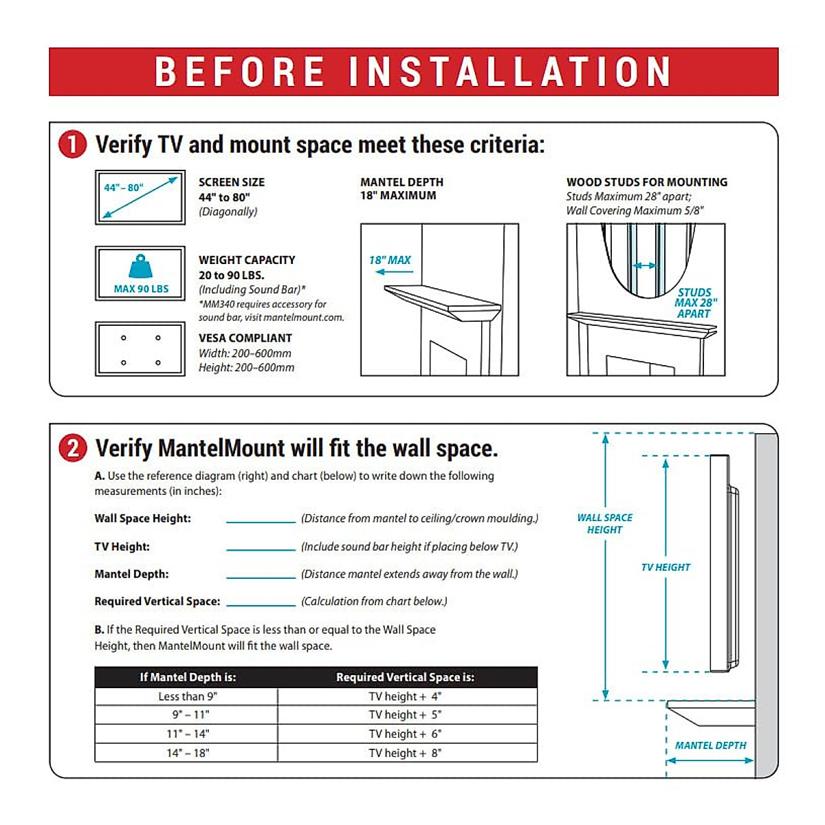 MantelMount MM340 Above Fireplace Pull Down TV Mount - with Patented auto-straightening, auto-stabilization, 2 Gas Pistons, Adjustable Motion Stops, Wire tabs & Safety Pull-Down Handles
