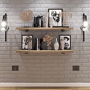 Wallniture Pipe 48 inch Long x 9.25 in Deep Floating Shelves for Wall, Industrial Pipe Shelving, Wall Bookshelf for Living Room, Home Office, Laundry Room, Wall Shelves Set of 2, Burnt, Wood