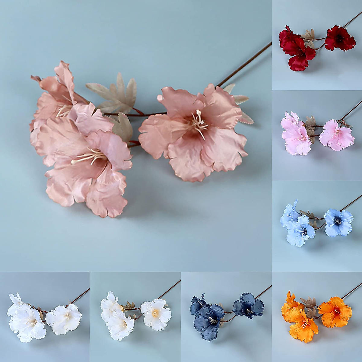 Galand Artificial Flowers,1 Bouquet Artificial Flower 3 Heads Realistic Faux Silk Flower Hibiscus Blossom Simulation Flower for Garden - White