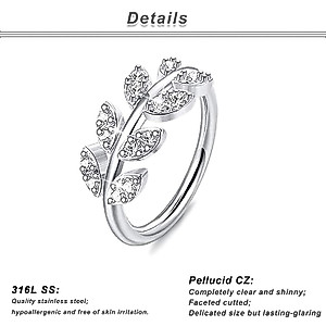 Ocptiy 18G Nose Ring hoop Stud Piercing Jewelry for Women 18Gauge Stainless Surgical Steel Hypoallergeni Silver Straight Cubic Zirconia Nose Nostril Ring Pin Bone Stud Piercing Hoop Jewelry Women Men