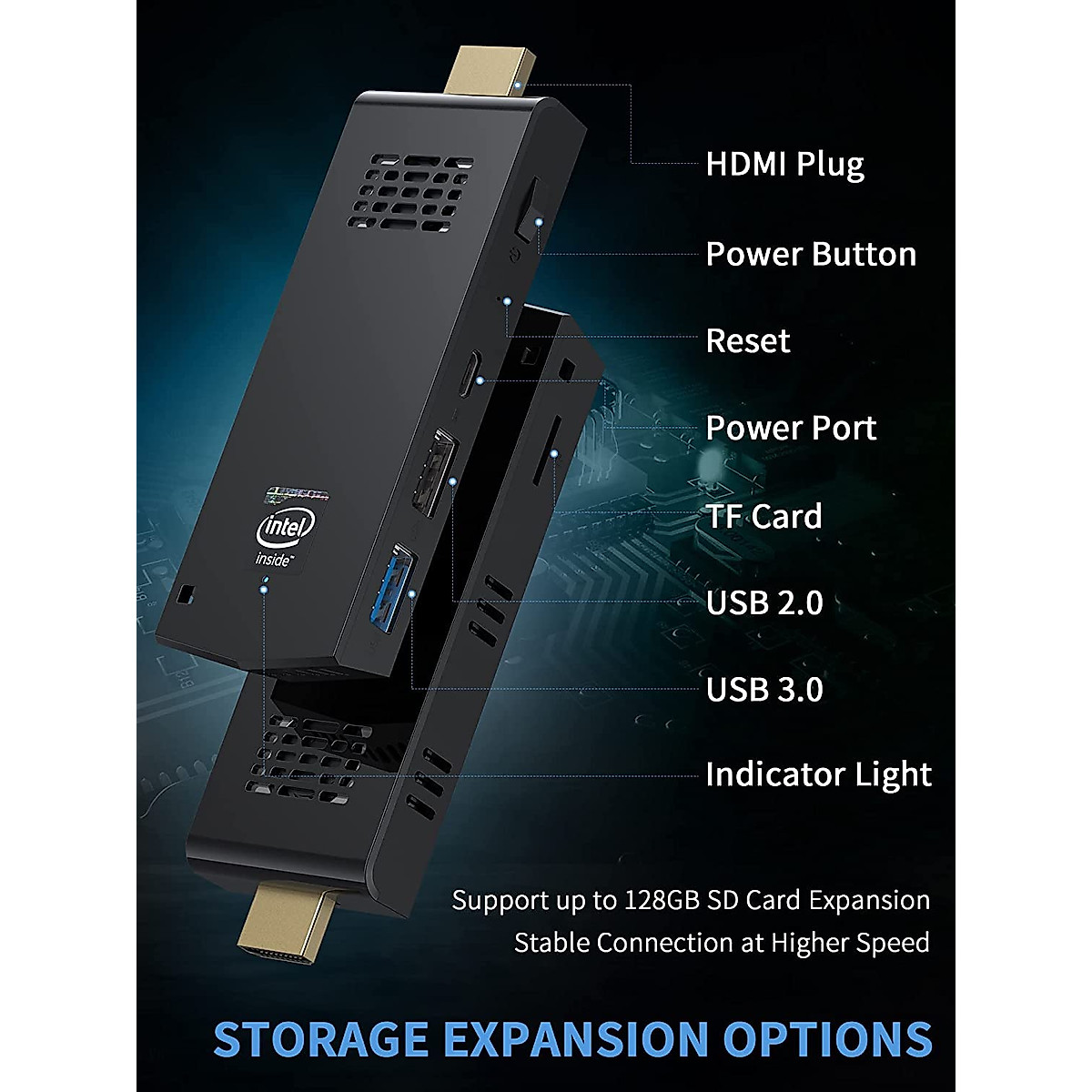 OUVISLITE Mini PC, Mini PC Stick 8GB RAM 128G ROM Atom X5-Z8350 Mini Computer Stick Win 10 Pro PC Stick 4K HDMI 2.4G / 5G WiFi Bluetooth 4.2 Auto Power On Business Office Home Theater