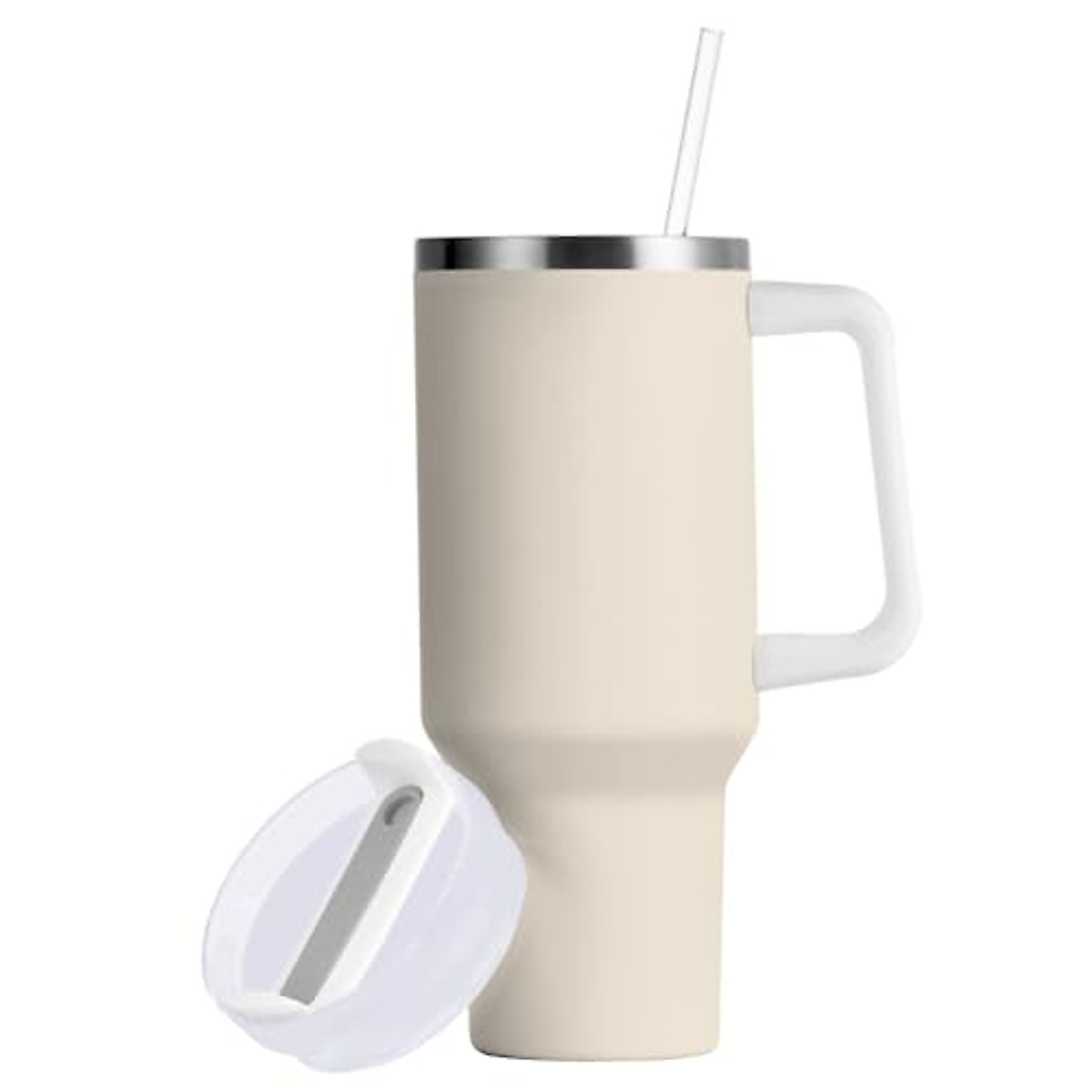 MCHIVER Beige Tumbler with Lid and Straw 40 oz Insulated Water Bottle Leakproof Water Tumblers for Iced Water Coffee Smoothie