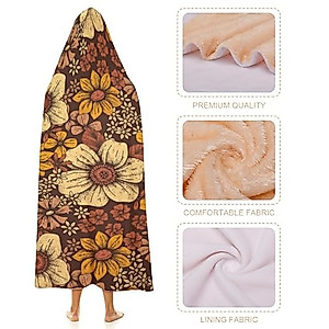 TaoYTao 50"x60" Women Summer Retro Floral Blanket Hoodie, Foldable Wearable Funny Hooded Blanket Robe Cloak, Christmas Birthday Gifts Anniversary For Wife Girlfriend Women