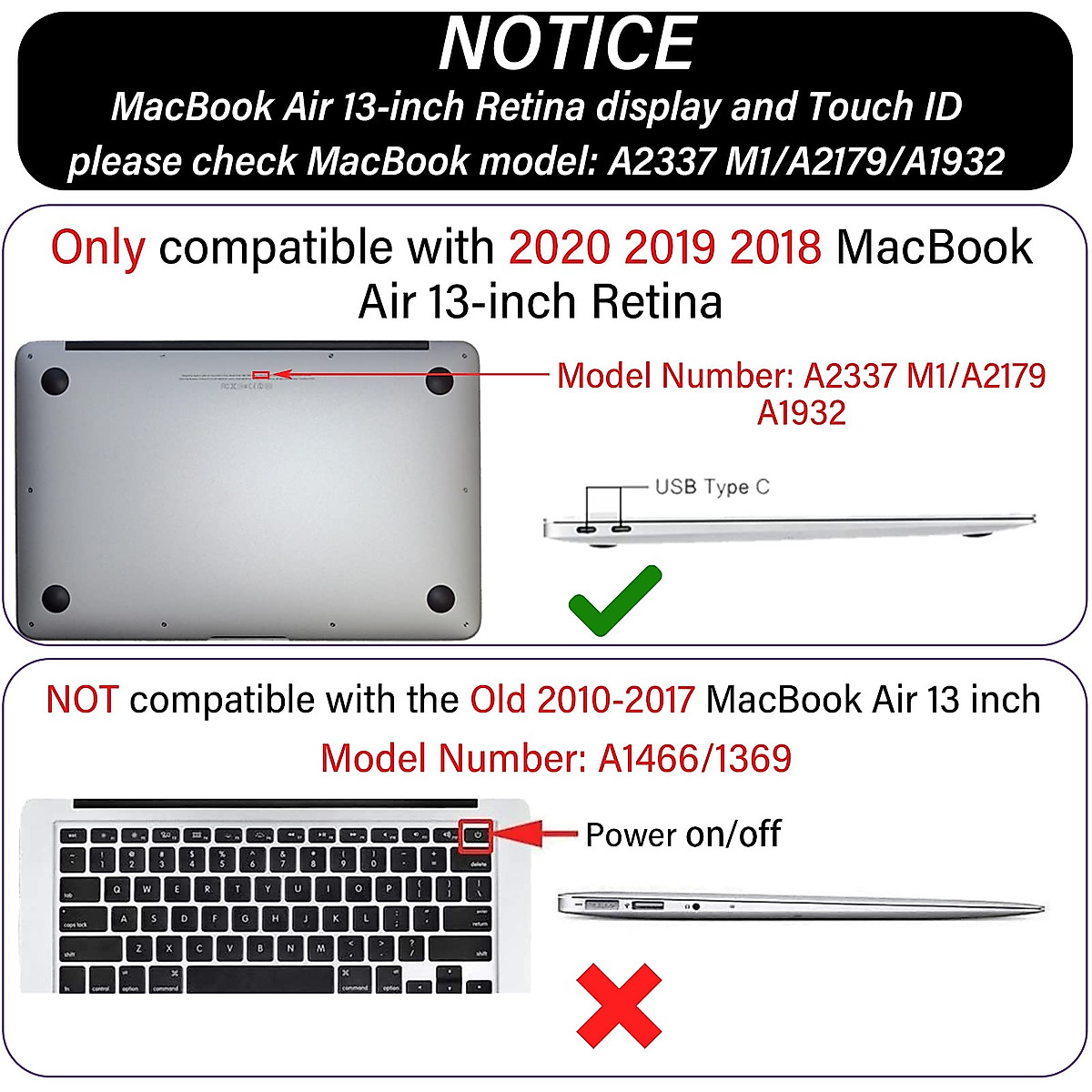GABraden Compatible with MacBook Air 13 inch Case 2020 2019 2018 Release (A2337 M1 A2179 A1932),with Touch ID&2 Pack Keyboard Protectors,Webcam&bag&Screen Protector (Black Marble)