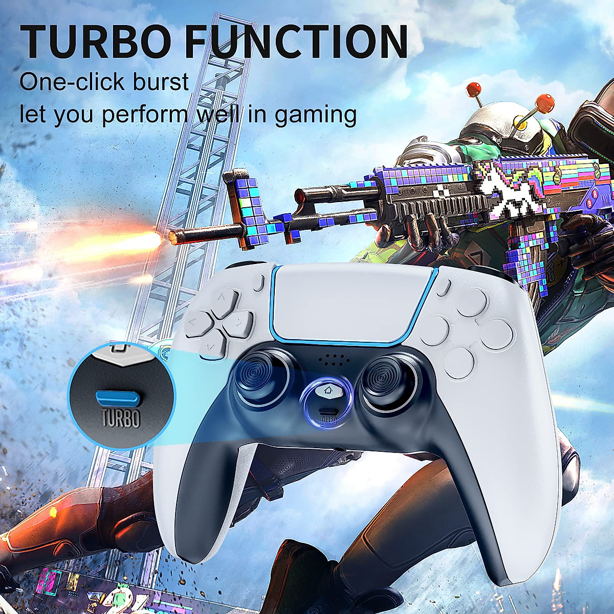 Wireless for PS4 Controller,joystick Gamepad with Vibration shock 4 Built-in Speaker 1000Mah battery Auto Fire Turbo custom Button Compatible Play station-4/Slim/Pro/PC/Android/IOS/NS Switch(White)