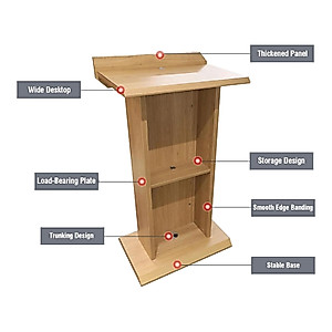 Modern Podium Stand Wooden Floor-Standing Lecterns with Storage Rack Podium Floor-Standing Pulpits Can Bear Up to 150 Kg