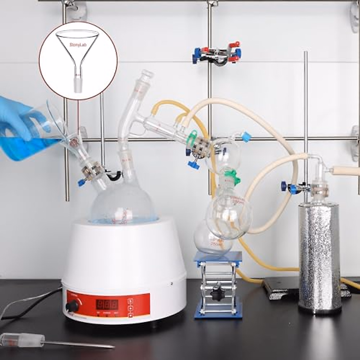 stonylab Borosilicate Glass Powder Funnel, Short Neck, 14/20 Joint Size, 75 mm Diameter