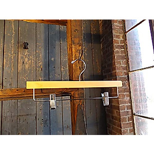 NAHANCO 6214RCCH 14” Wooden Pant Skirt Hanger with Chrome Hook and Clips, Natural (Pack of 100)