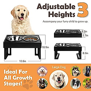 Elevated Dog Bowl, 3 Adjustable Raised Dog Bowl, with Slow Feeding Bowl and 1.5l Water Bowl Heights 2.7”, 8.26”, 10.82” with Suitable for Small Medium Large Dogs Cats