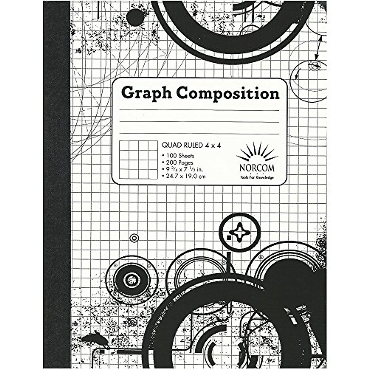 Black and White Patterned Graph Composition Notebook - Quad Ruled 4x4