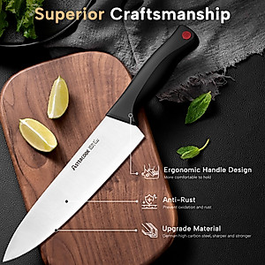 Astercook Knife Set with Built-in Sharpener Block, Dishwasher Safe Kitchen Knife Set with Block, 14 Pcs High Carbon Stainless Steel Block Knife Set with Self Sharpening and 6 Steak Knives, Black