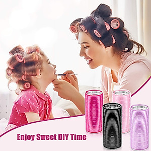 WILLBOND 4 Pcs Long Hair Rollers for Bangs Aluminum Core Curlers Thermal Self Grip Roller for Long and Medium Hair Women Hairstyle(4.7 x 2 Inch,Rose Red, Light Pink, Purple, Black)