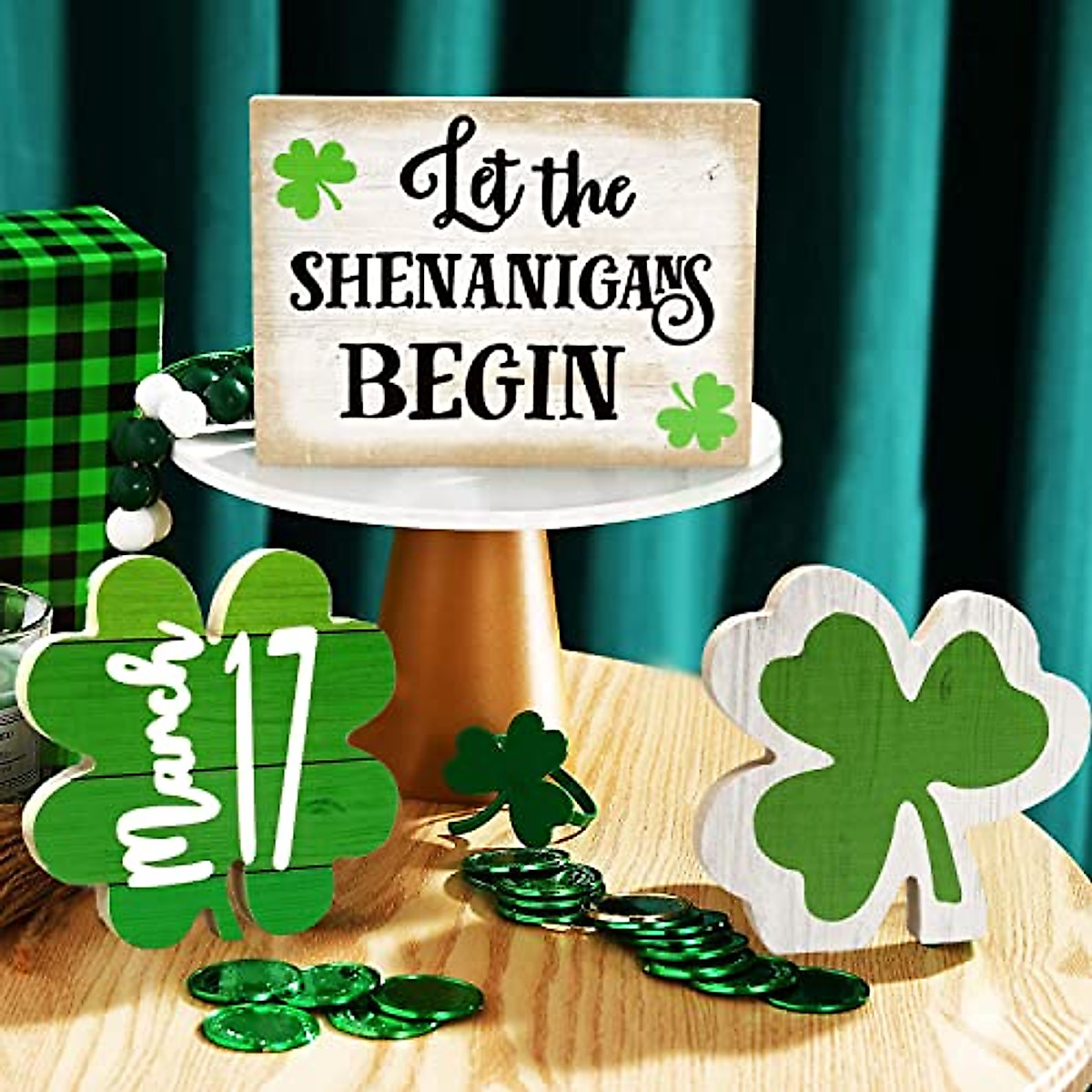 11 Pieces St. Patrick's Day Tiered Tray Decor Shamrock Wooden Signs St. Patrick's Day Freestanding Table Decorations for St. Patrick's Day Table Home Kitchen Bar Decoration Party Decorations