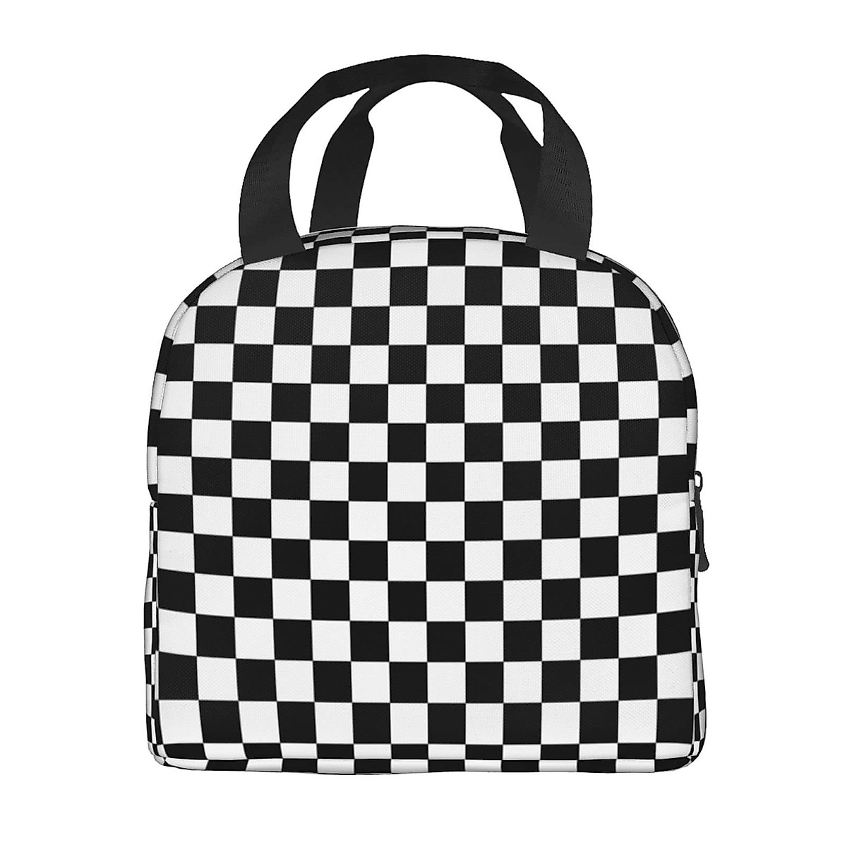 ayvcxui Black and White Plaid Race Checkered Flag Lunch Tote Reusable Lunch Bag Insulated Lunch Box for Students Work Outdoor Travel PicnicThermal Portable Bento Box Handbags Tote