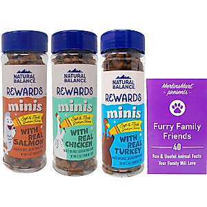 Naturals Balance L.I.D. Mini Rewards Dog Treats 3 Flavor Bundle - (1) Each: Salmon, Chicken, Turkey (5.3 Ounces) - Plus Fun Animal Facts Booklet Bundle