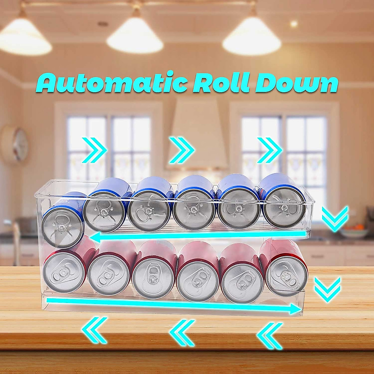 XISAOK Refrigerator Organizer Bins Soda Can Dispenser Clear Plastic Canned Drink Holder Storage for Fridge Kitchen Cabinets