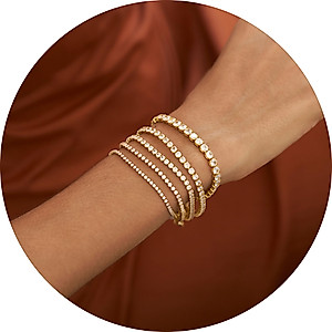 5 PCS Gold Bracelets for Women Teen Girls, 14K Real Gold Plated Adjustable Cubic Zirconia Dainty Tennis Anklet Bracelets Pack, Classic Bracelets Aesthetic Jewelry for Gift