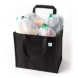 Reusable Grocery Bags (5 Pack, Black) - Hold 40+ lbs - Extra Large & Super Strong, Heavy Duty Shopping Bags – Grocery Tote Bag with Reinforced Handles & Thick Plastic Bottom for Strength