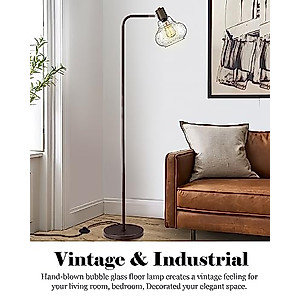 ELYONA Farmhouse Standing Light, Bubble Glass Tall Pole Lamp, Adjustable Industrial Floor Lamp for Bedroom Living Room Office, Edison 6W Bulb Included, Oil Rubbed Bronze Finish