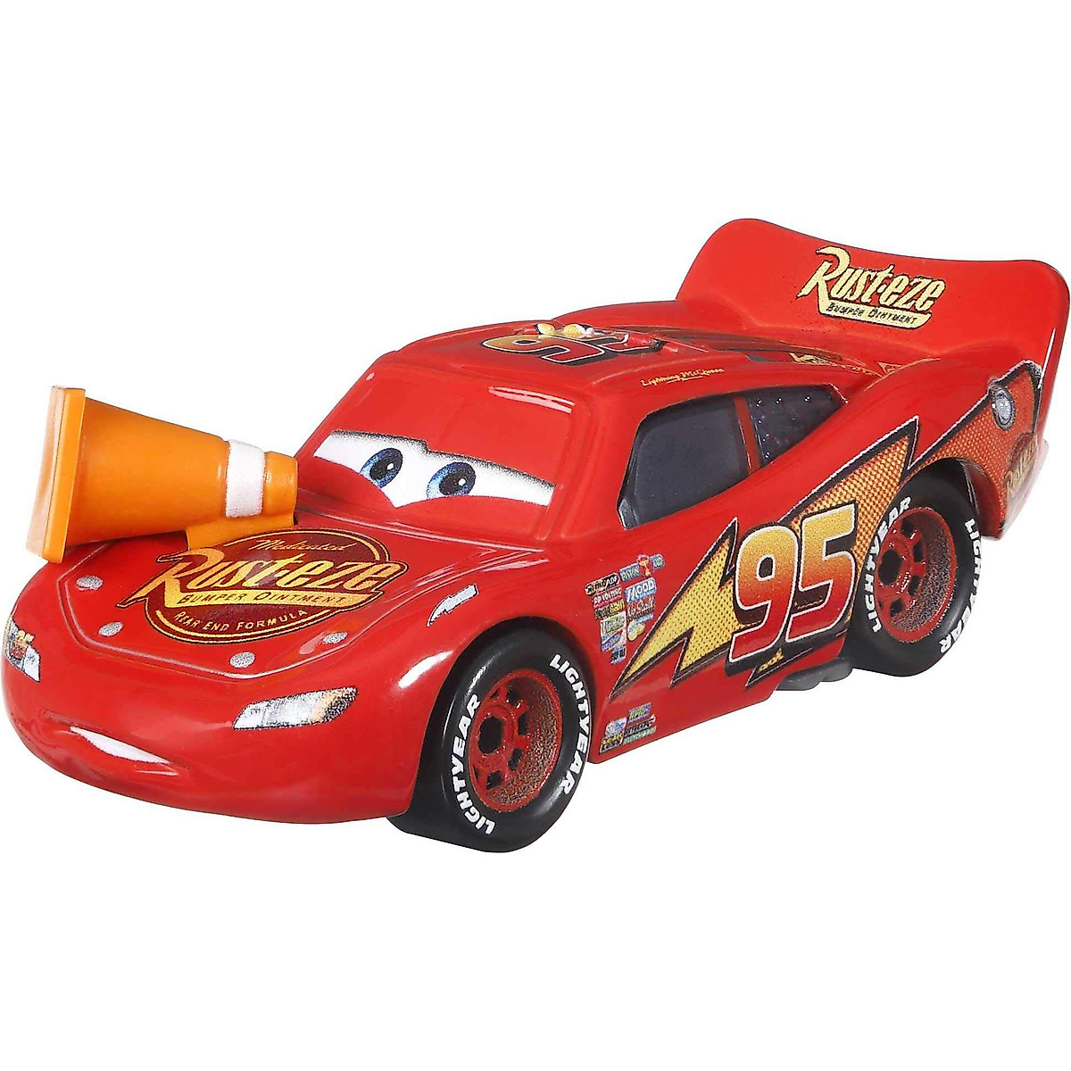 Disney Car Toys Lightning McQueen with Cone, Miniature, Collectible Racecar Automobile Toys Based on Cars Movies, for Kids Age 3 and Older, Multicolor