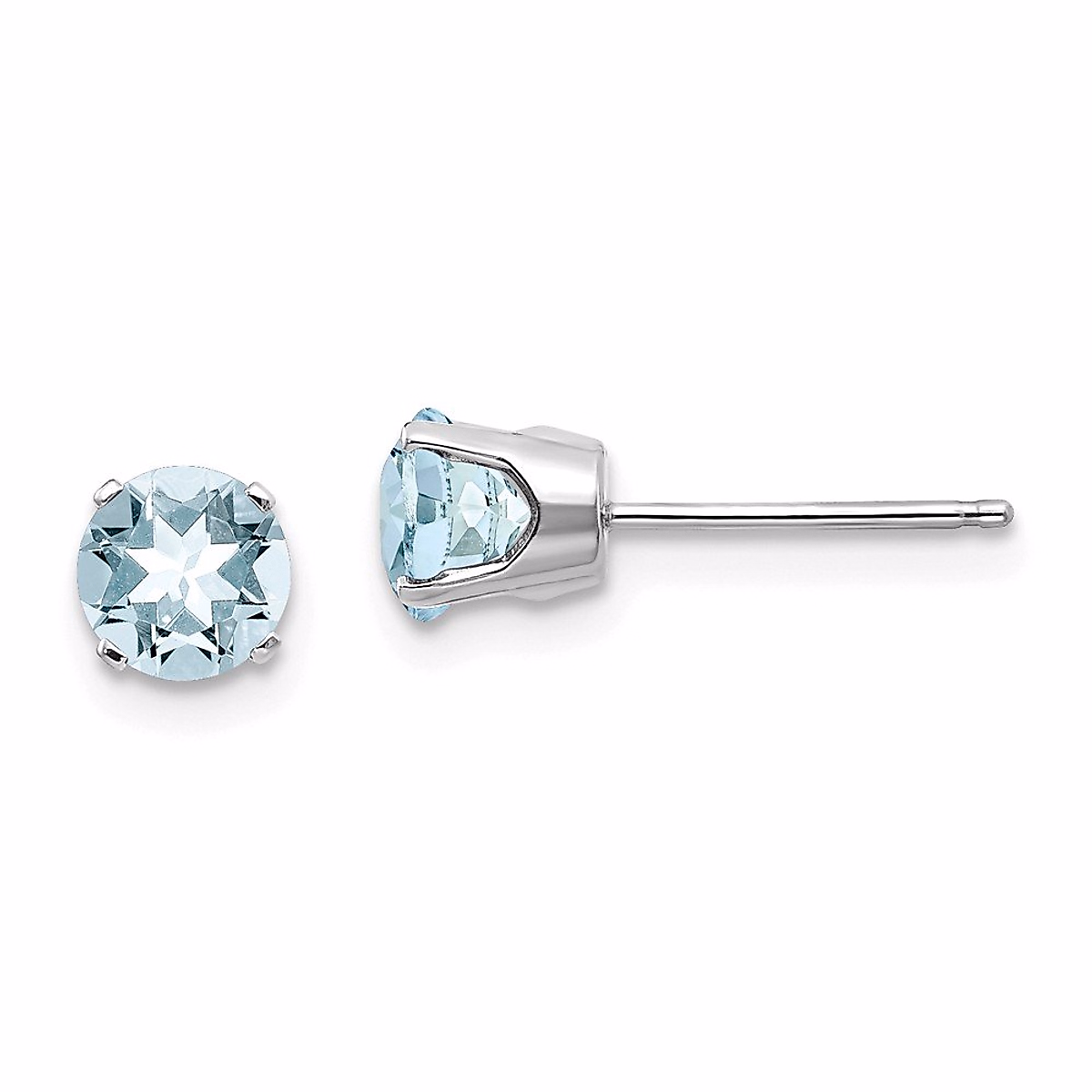 FB Jewels Solid 14K White Gold 5mm Aquamarine Stud Earrings