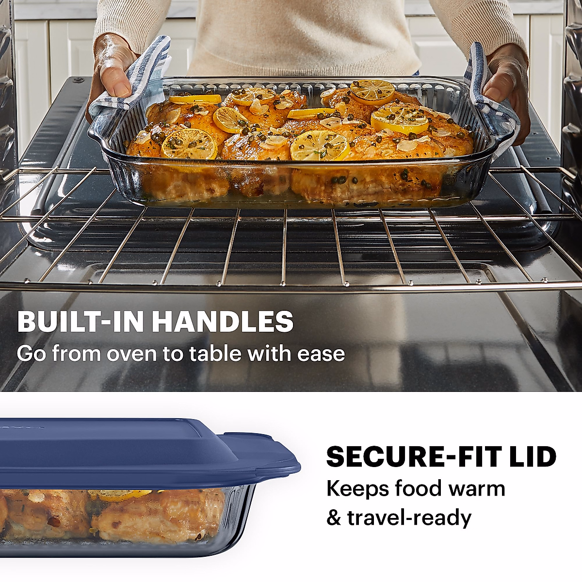 Pyrex Colors (9"x13") Tinted Glass Baking Dish with BPA-Free Lid, Oblong Bakeware Glass Pan For Casserole & Lasagna, Dishwasher, Freezer, Microwave and Pre-Heated Oven Safe, Smoke