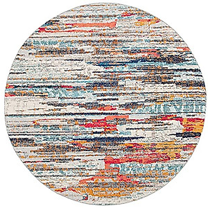 SAFAVIEH Madison Collection 9' Round Ivory/Multi MAD419C Boho Abstract Distressed Non-Shedding Dining Room Entryway Foyer Living Room Bedroom Area Rug
