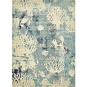 Unique Loom Positano Collection Coastal Modern Coral Lobster Shells Light Blue Area Rug (9' x 12')