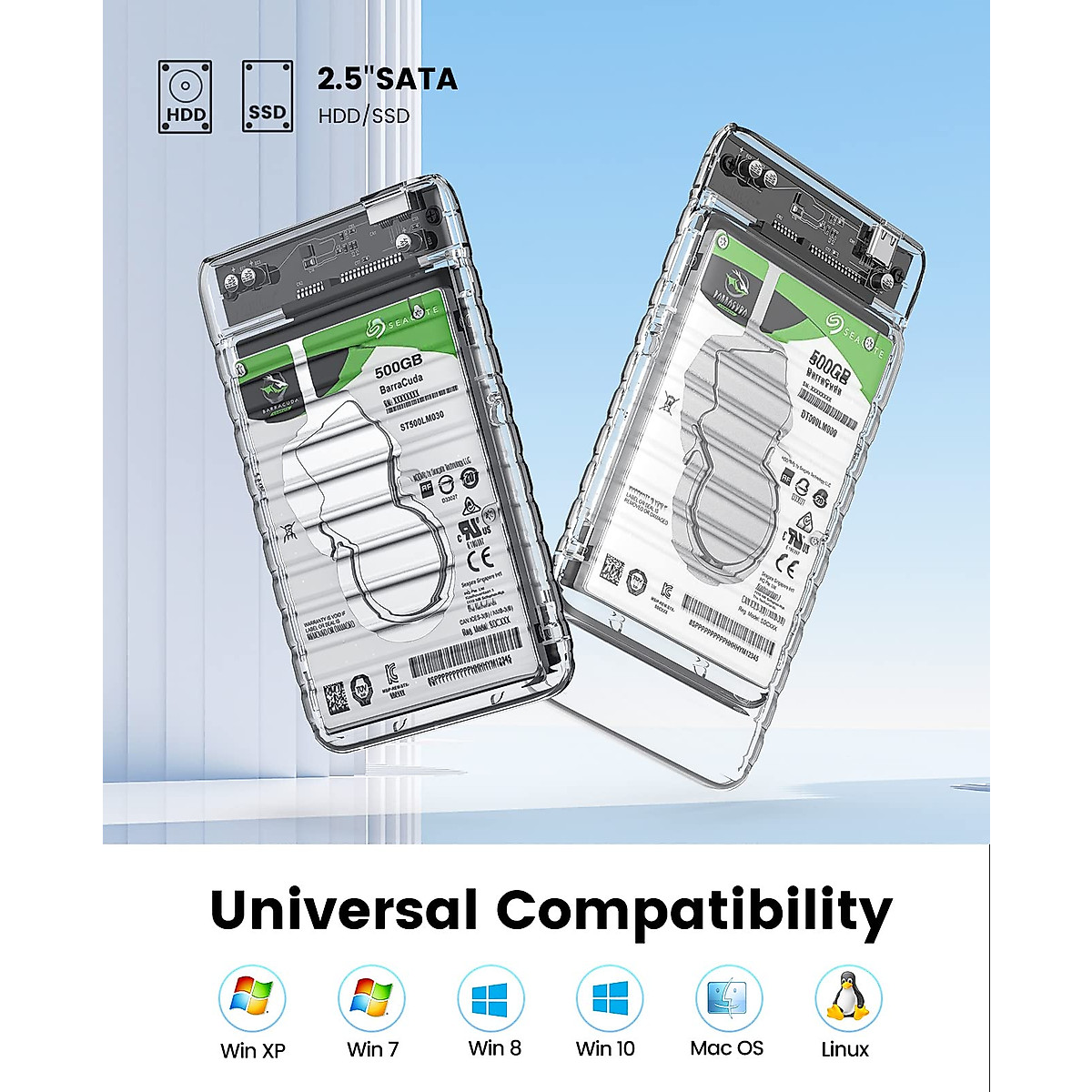 ORICO 2.5 inch External Hard Drive Enclosure USB 3.0 to SATA III Tool-Free Clear Hard Disk Case for 7mm 9.5mm SATA HDD SSD Max 6TB Support UASP (2139U3)