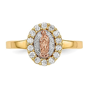 IceCarats 14K Two Tone Gold White Cubic Zirconia CZ Our Lady of Guadalupe Virgin Mary Virgencita Maria Rosa Catholic Christian Holy Mother Band Size 7