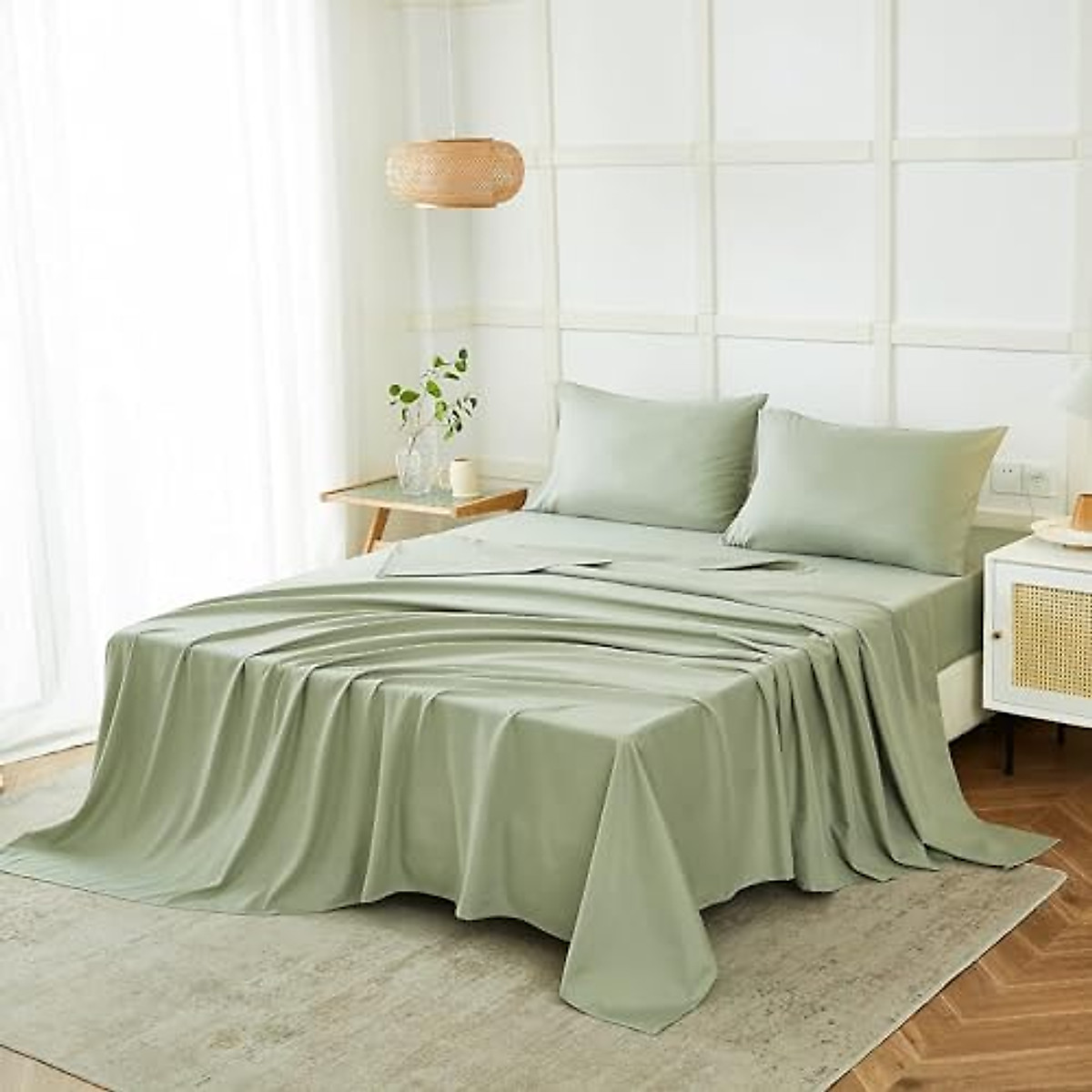 TASHMIA Bedding Queen Sheet Set 60"x 80" x 18" Deep Pocket 100% Egyptian Extra Long Staple Cotton 400 Thread Count & Silky Sateen Weave Hotal Collection Soft Luxury Bedding Sheets Silver Solid