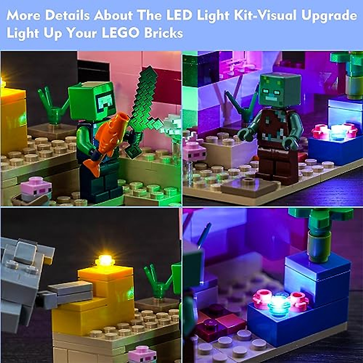 LocoLee Led Light Kit for Lego The Axolotl House 21247, Minecraft Lighting Set Compatible with Lego 21247 (No Lego Model), DIY Décor Lights for Lego Building Blocks